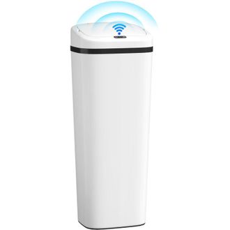 HOMCOM Poubelle cuisine automatique - HOMCOM - 50L - capteur de mouvement sans contact, anti-traces - acier inoxydable - 33x25x84cm - blanc