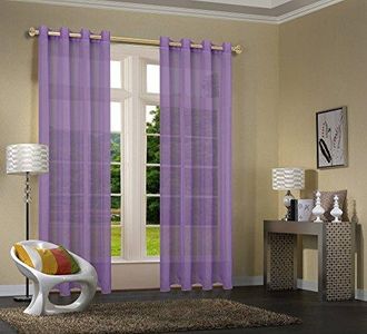 Primavera Uni -20332CN- 2er-Pack Lila Vorhang Transparent Gardinen Set Wohnzimmer Voile Vorhang &Ouml;senvorhang HxB 245x140 cm mit Bleibandabschlu&szlig; Lila