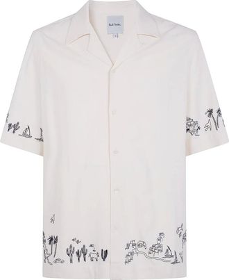 Paul Smith Homme, Chemises, Blanc, Taille: XL Chemise brod&eacute;e &agrave; manches courtes