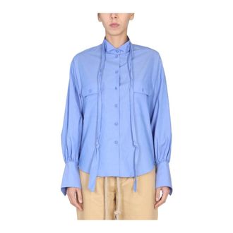 JEJIA Knopfhemd mit Halsb&auml;ndern - - Blouses & Shirts - Damen - Blau - S