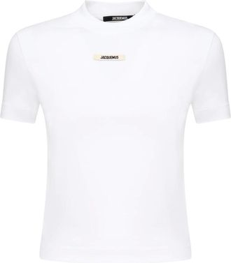 Jacquemus Femme, Tops, Blanc, Taille: 40 FR T-shirt blanc en coton stretch brodé