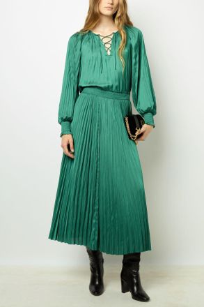Gerard Darel Jupe longue en satin pliss&eacute; - CARRY - Emeraude