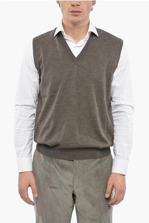 Corneliani V Neck Jacquard Virgin Wool Vest size 46