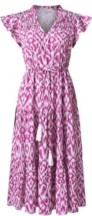 Grace Karin Robe trapèze à manches flottantes avec cordon de serrage et col en V pour femme, Violet Folk Floral, M