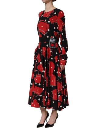 Dolce & Gabbana Handbag & Polka Dot Print Silk Dress - Black