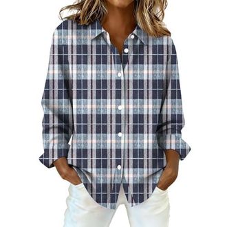 Generic Chemise &agrave; manches longues pour femme - Style d&eacute;contract&eacute; - Imprim&eacute; - Avec boutons, bleu, XXL