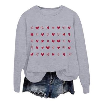 Generic 2026 Printemps Femmes Automne Hiver Saint Valentin Imprim&eacute; Coeur Col Rond Hoodie, gris, XXL