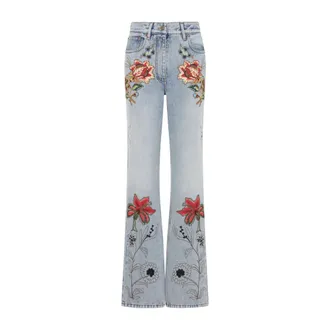 Valentino Embroidered Flowers 5 Pockets Jeans - - Jeans - Damen - Blau - W26