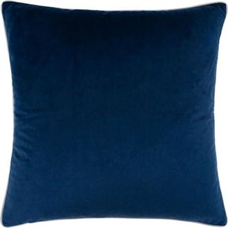 furn. Meridian Kissen mit Federf&uuml;llung - Luxuri&ouml;ses Dekokissen aus Samt mit Kontrastpaspelierung (Marine/Silber - 45x45cm)