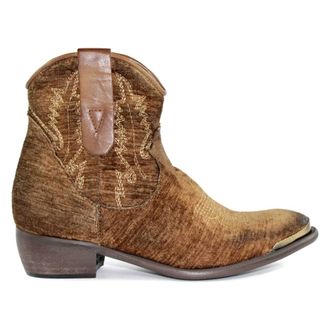 Zoe Samt Leder Stickerei Stil - - Shoes - Damen - Braun - 37 EU