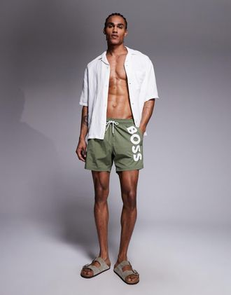 HUGO BOSS BOSS - Octopus - Short de bain &agrave; logo - Kaki-Vert