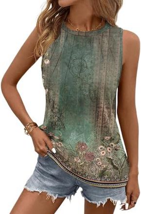 Generic Debardeur Femme Chic et &eacute;l&eacute;gant Chemisier sans Manche Imprim&eacute; D&eacute;bardeur Crop Top Ete Haut Chic et Elegant Fluide Ample Caraco Vetement Femme Tee Shirt