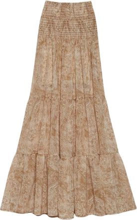 Aniye By Femme, Jupes, Beige, Taille: 40 FR Longue Jupe Boh&egrave;me avec Taille Smock&eacute;e et Imprim&eacute; All-Over