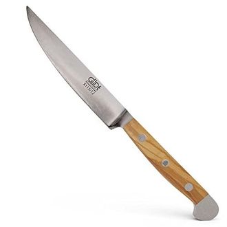 Gude Solingen - Steakmesser Glatt geschmiedet, 12 cm, Olivenholz, ALPHA OLIVE, Doppelkropf, Handmade Germany