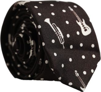 Dolce & Gabbana Musical Instrument and Polka-Dot Silk Necktie - Black