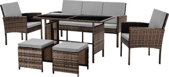 SVITA Denver Polyrattan Gartenm&ouml;bel Set 7 Personen Essgruppe Lounge Esstisch Braun