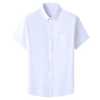 Generic Chemise &agrave; manches courtes extensible pour homme - Uni - Classique - L&eacute;g&egrave;re - D&eacute;contract&eacute;e - Respirante - Boutonn&eacute;e - Pour le travail daffaires, Blanc 