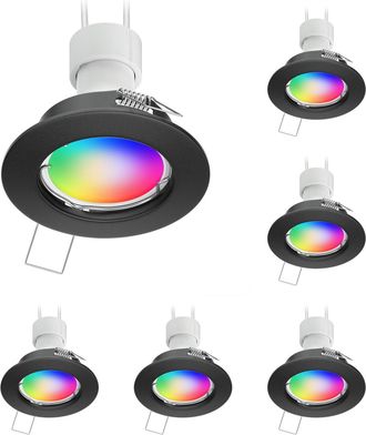 LEDs Com 6 Stück Decken-Einbaustrahler FERE Einbaurahmen schwarz matt inkl. Smart Home RGBW GU10 LED Lampe, 5,41W, 473lm