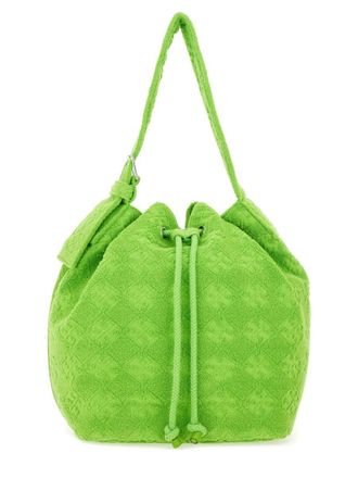 Tory Burch Womens Oversized T Monogram Bucket Bag Green Cotton Handbags Hand