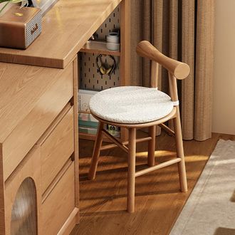 Generic Schminkhocker Aus Massivholz Mit Boucle-Kissen, Niedriger Rückenlehne, Schminkstuhl for Schlafzimmer, Garderobe(Natural)