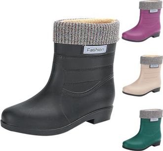 Generic Bottes de pluie en peluche pour femme, bottes mi-mollet dhiver chaudes et confortables &agrave; enfiler pour femme, bottes de pluie imperm&eacute;ables antid&eacute;rapant