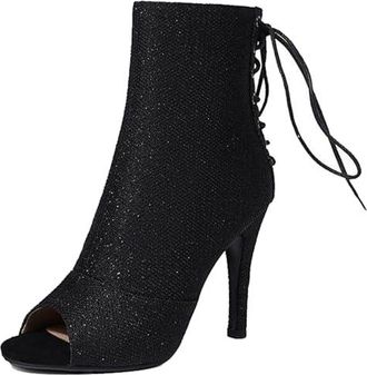 Minitoo Z005 Bottines de danse sexy pour femme avec lacets, Z005 noir, 39 EU