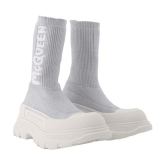Alexander McQueen Womens Tread Slick Sneakers Silver And White Fabric Others Shoes