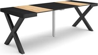 Skraut Home | Ausziehbarertisch | Multifunktionaler ausziehbarer | 220 | F&uuml;r 10 G&auml;ste | Massivholz Beine | Moderner Stil | Eiche Schwarz