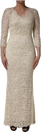 Dolce & Gabbana Femme, Robes, Blanc, Taille: 34 FR Robe Maxi Fourreau en Dentelle Florale