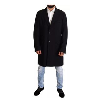 Dolce & Gabbana Blaue Wolltrenchcoat mit Goldseide - - Coats - Herren - Blau - S