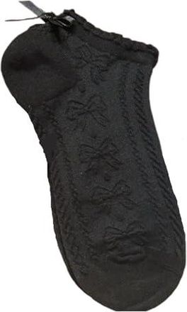 Generico Lot de 3 paires de chaussettes &agrave; noeud en dentelle, chaussettes d&eacute;t&eacute; fines &agrave; coupe basse pour femme, Noir, Taille Unique