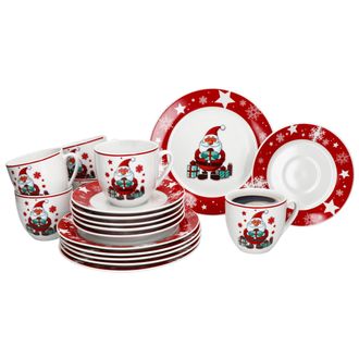 MamboCat Weihnachtsmann 18tlg Kaffeeservice I Porzellan-Kaffeeset f&uuml;r 6 Personen mit Weihnachtsdekor I Je 6x Kaffeetassen 190ml, Untertassen & Kuchenteller I G