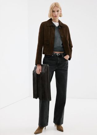 Mango Jean droit taille basse black denim - Femme - 32 - MANGO