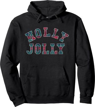 Trendy Apparel Christmas Jolly Plaid Bold Lettering Pullover Hoodie