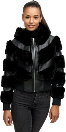 Tazzio Winterjacke F803 mit Kapuze, im Bomber-Style & Fell-Streifen-Look