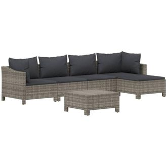 vidaXL Vidaxl - Salon de jardin 6 pcs avec coussins Gris R&eacute;sine tress&eacute;e