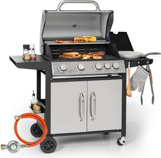 Klarstein Klarstein - Barbecue Gaz Camping 5 Br&ucirc;leurs &agrave; Gaz, Plancha au Gaz 5 Anneaux de 17.1 kW, Gril &agrave; Gaz en Acier Inoxydable, bbq Exterieur avec Feu a Gaz