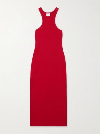Courr&egrave;ges Midikleid Aus Geripptem Baumwoll-jersey Mit Stickerei - Rot