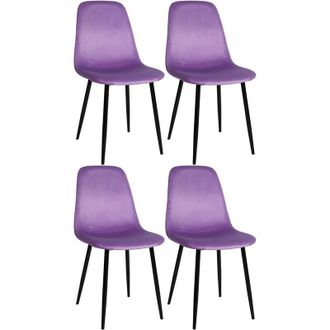 Clp Lot de 4 Chaises de salle &agrave; manger Napier avec Pi&egrave;tement en m&eacute;tal noir Violet Velours
