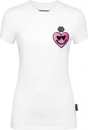 Philipp Plein Femme, Tops, Blanc, Taille: 38 FR Jersey T-Shirt Pure SS Patches