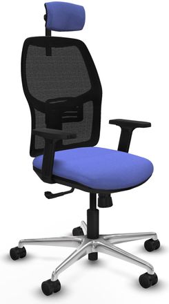 Piqueras y Crespo Alfera Lumbal-Stuhl mit 2D-Armlehnen und h&ouml;henverstellbarem Kopfteil, ausgestattet mit 4 Positionen und Schneideschaum, Schwarz/Hellblau