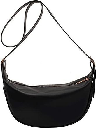 Generic Grand sac &agrave; bandouli&egrave;re en cuir v&eacute;g&eacute;talien pour femme, sac &agrave; main tendance avec fermeture &eacute;clair, Noir, Medium