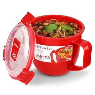 Sistema Microwave Petit mug &agrave; soupe | R&eacute;cipient alimentaire micro-ondes | 565 ml | Sans BPA | Rouge/Transparent