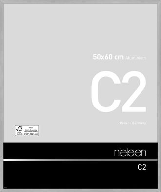 Nielsen Design Bilderrahmen, 50 x 60 cm, Aluminium, Silber matt, Posterrahmen zum Aufh&auml;ngen im Hoch- & Querformat, Echtglas, C2
