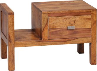 WOHNLING Nachttisch Massiv-Holz Sheesham Nacht-Kommode 40 cm Schublade mit Zeitungsablage Nachtschrank Echt-Holz Nachtkästchen dunkel-braun Landhaus-Stil Nacht