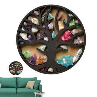 Generic Holzständer für Steine, Spirituelles Regal Baum des Lebens, Ausstellungsständer für Schlafzimmer, Fitnessraum, Wandregal schwebend, rund, Holz, Stände