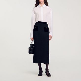 Sandro Langer Tweed- und Veloursrock