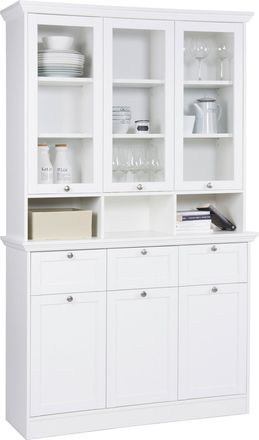 CARRYHOME Vitrine, Wei&szlig;, Metall, 3 F&auml;cher, 3 Schubladen, 120x200x40 cm, Beim&ouml;bel erh&auml;ltlich, Wohnzimmer, Wohnw&auml;nde, Vitrinenschr&auml;nke