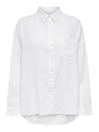 Only Damen Oversized Basic Hemd Bluse | Langarm Business Tunika Shirt | Classic Leinen Oberteil ONLTOKYO, Farben:Wei&szlig;, Gr&ouml;&szlig;e:XL