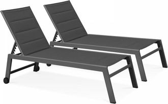 Oviala Lot de 2 bains de soleil en aluminium gris